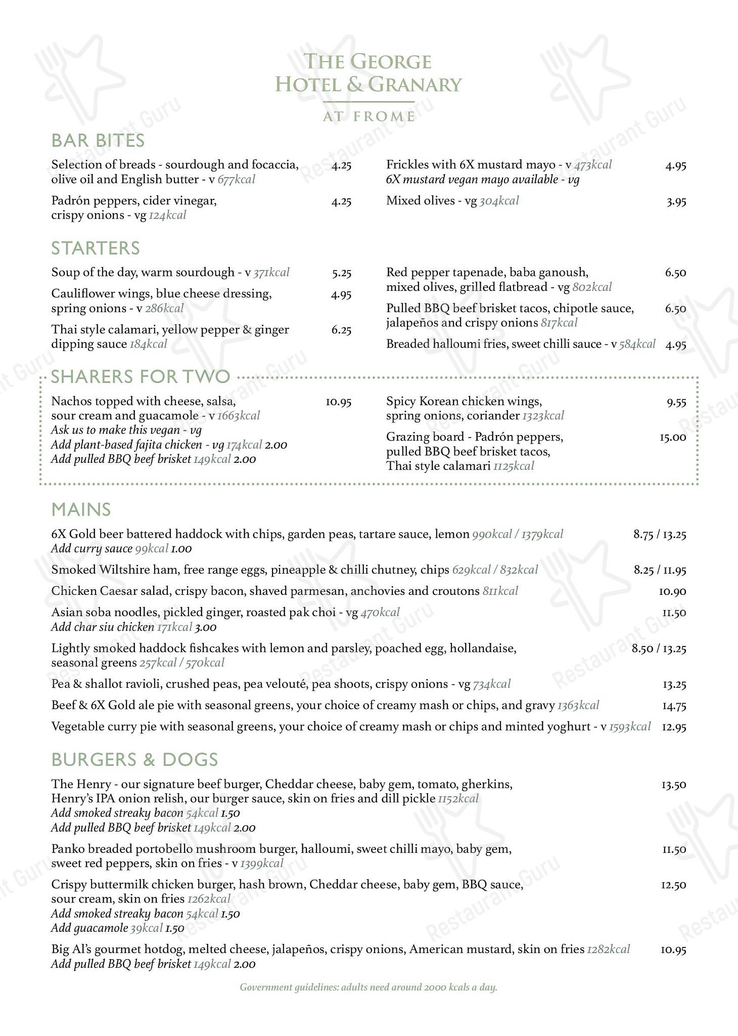 Menu at The George Hotel & Granary pub & bar, Frome