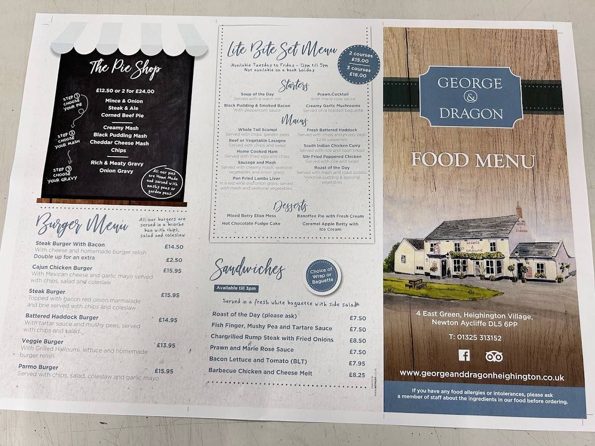 Menu at The George & Dragon pub & bar, Newton Aycliffe