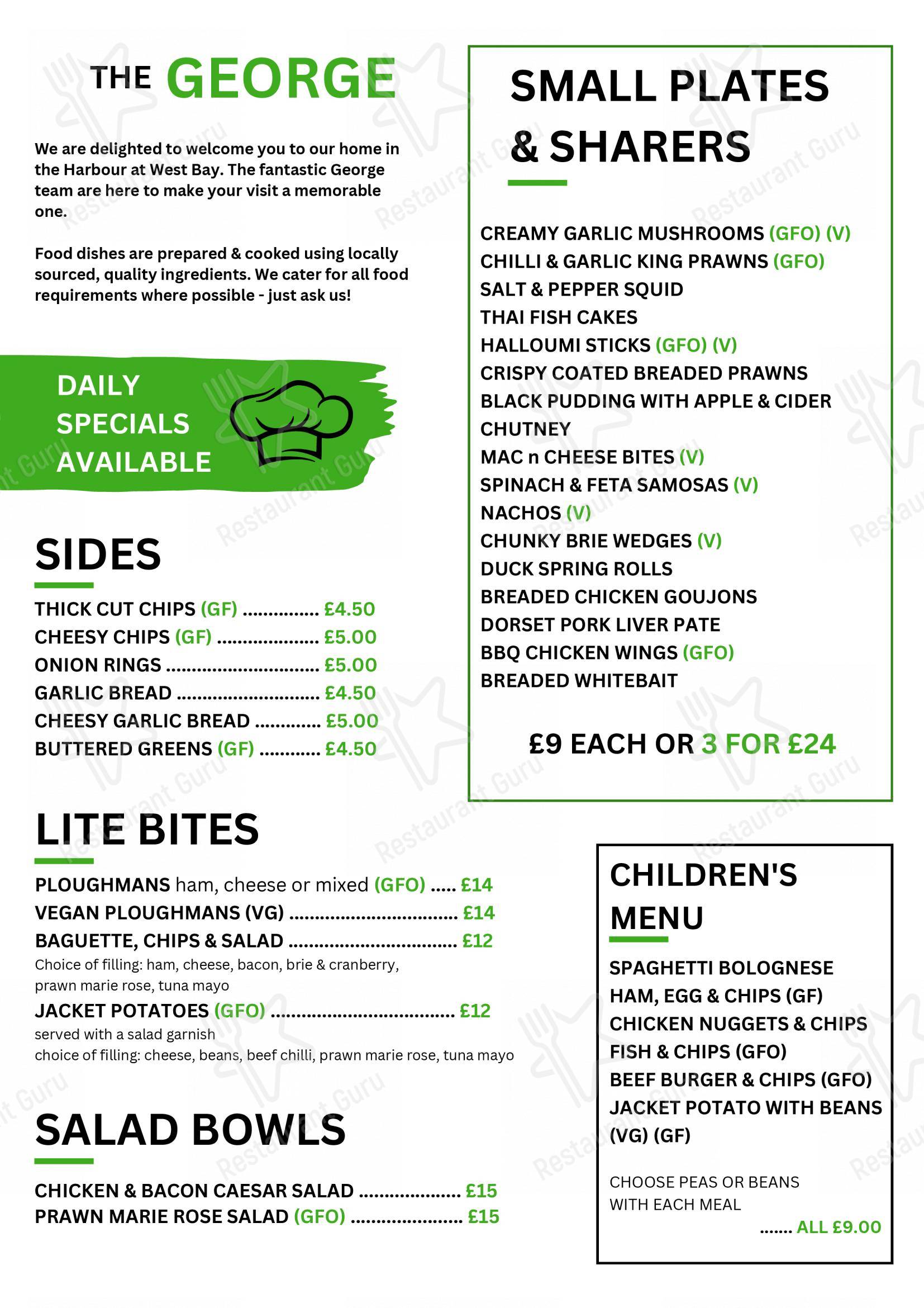 Menu at The George pub & bar, Bridport, 18 George St