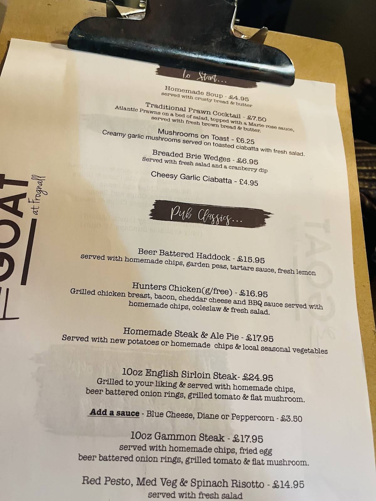 Menu at The Goat pub & bar, Peterborough