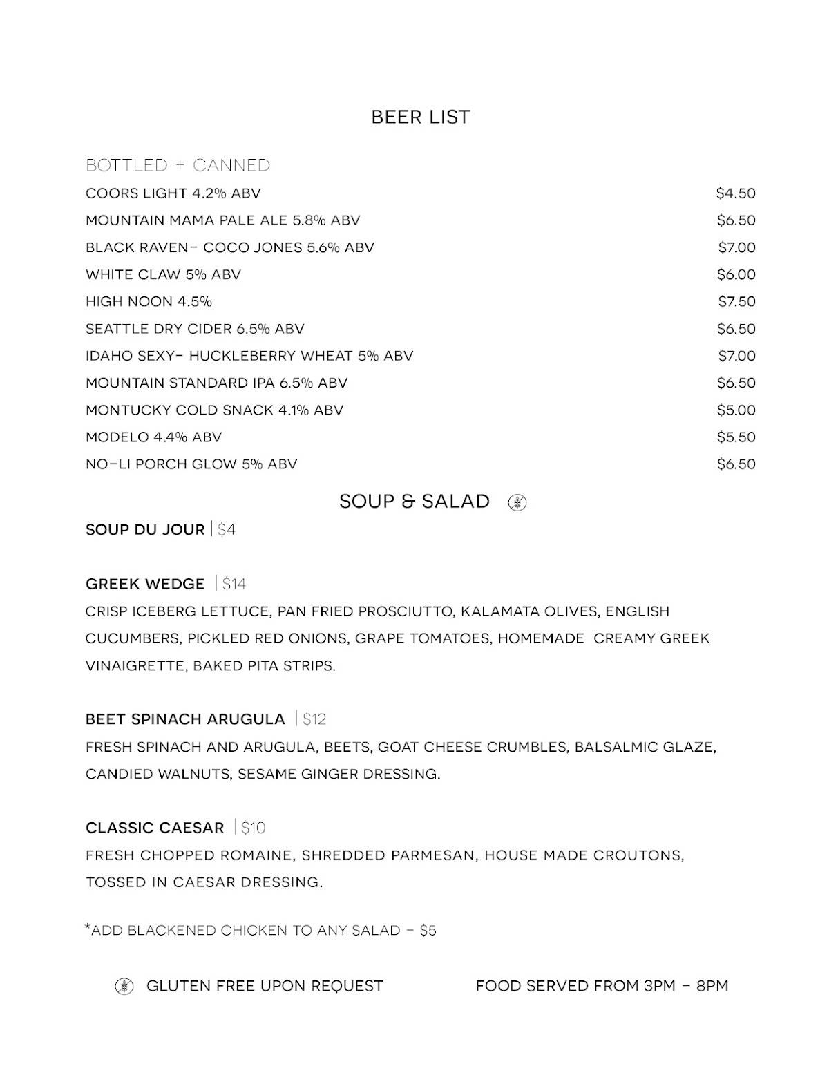 Menu at The Goat Lounge pub & bar, Coeur d'Alene