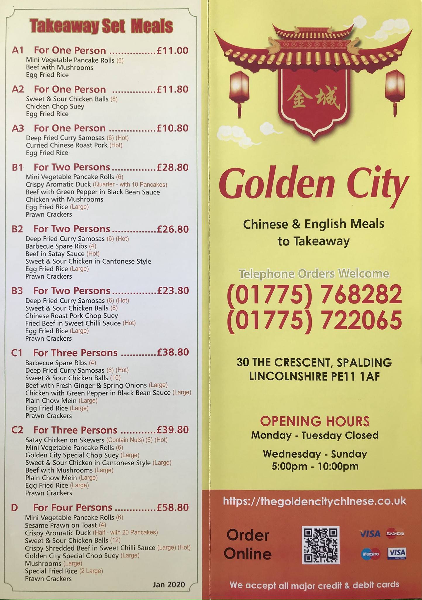 Menu at The Golden City restaurant, Spalding