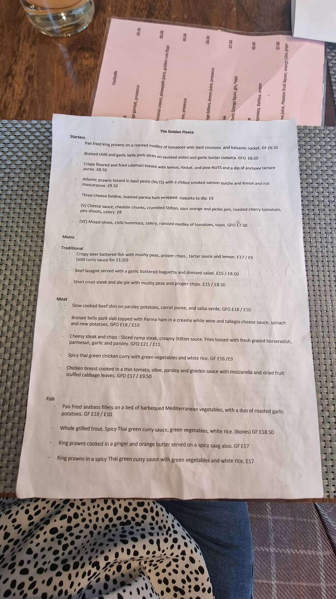 Menu at The Golden Fleece pub & bar, Elland, Lindley Rd