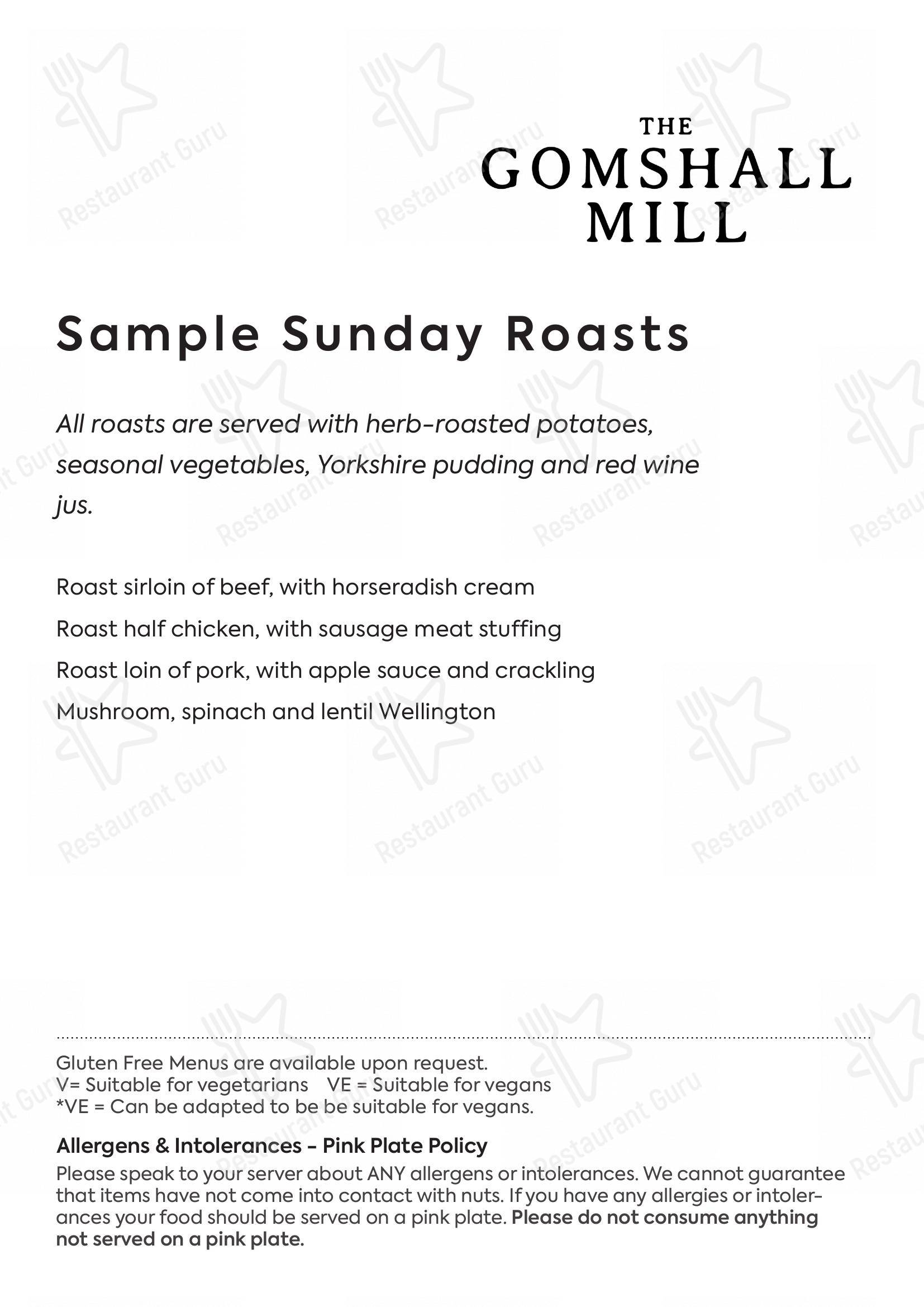 Menu at The Gomshall Mill pub & bar, Gomshall, 52 Station Rd