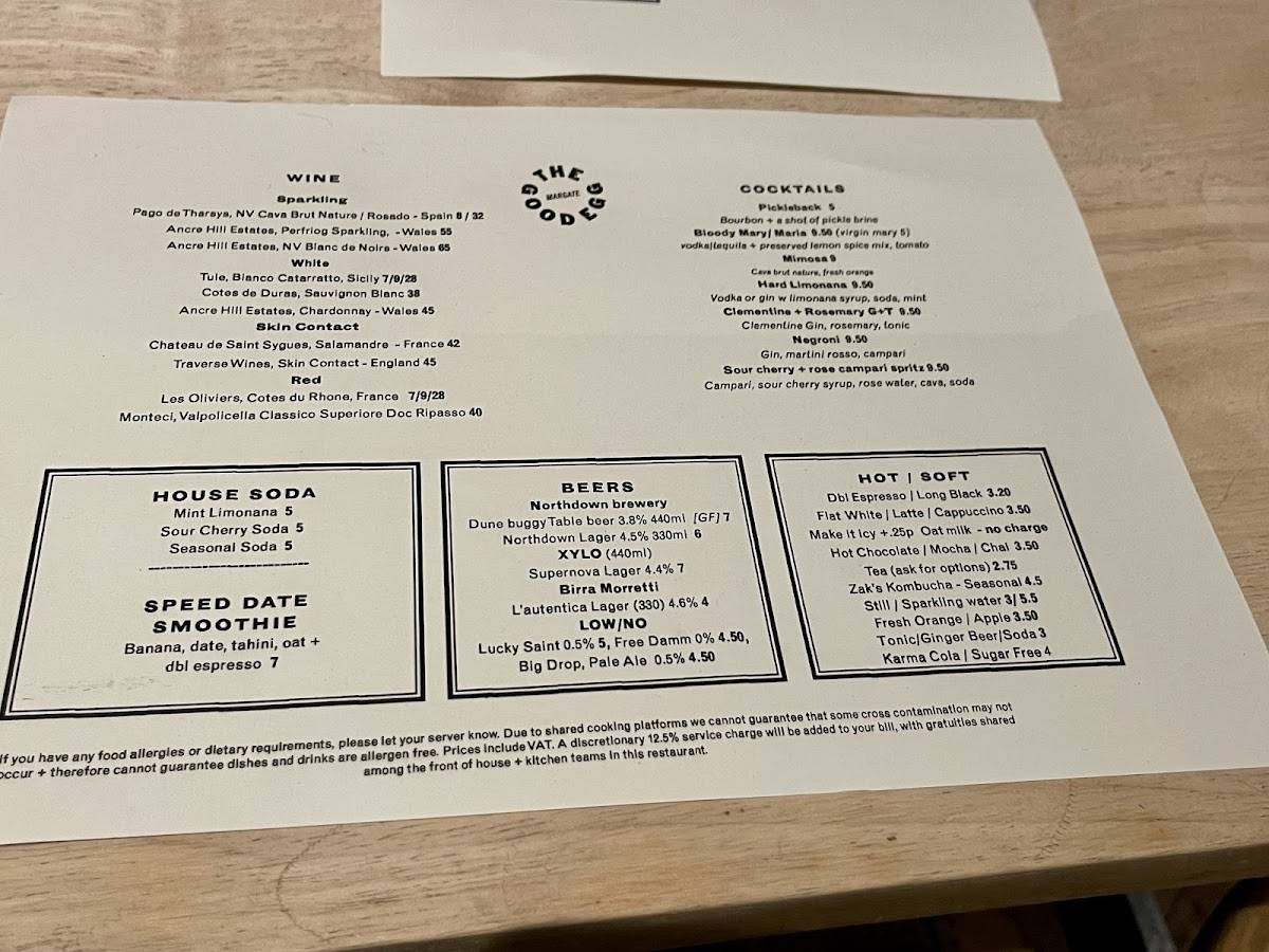 Menu at The Good Egg Neighbourhood Restaurant Margate, Margate