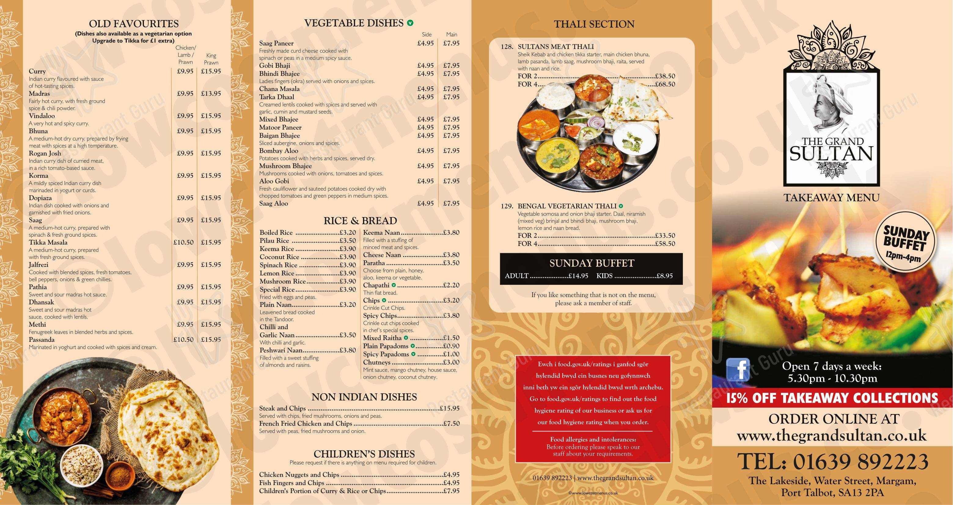 Menu at The Grand Sultan restaurant, Port Talbot
