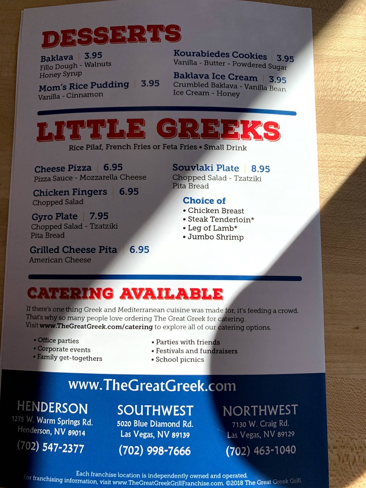 Menu at The Great Greek Mediterranean Grill - Henderson, NV restaurant ...