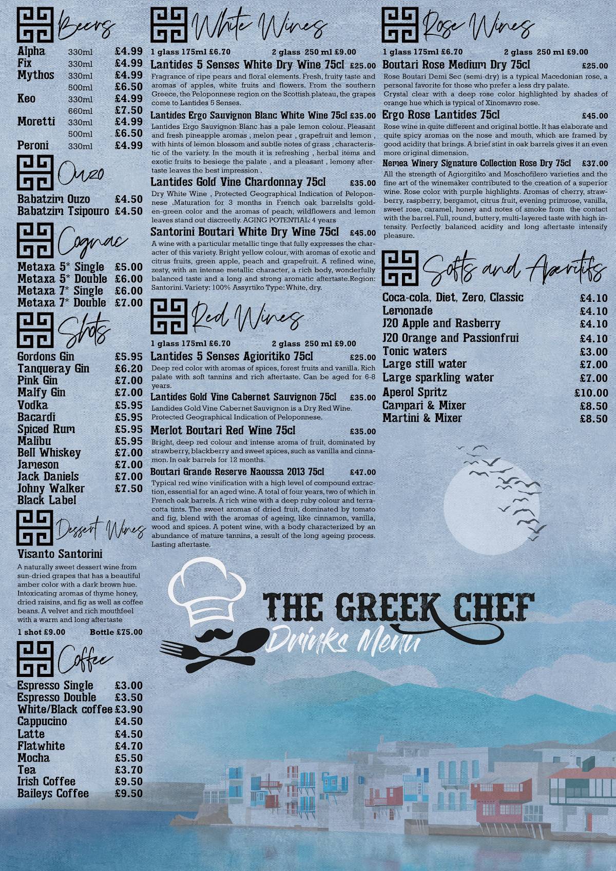 Menu at The Greek Chef restaurant, Lichfield