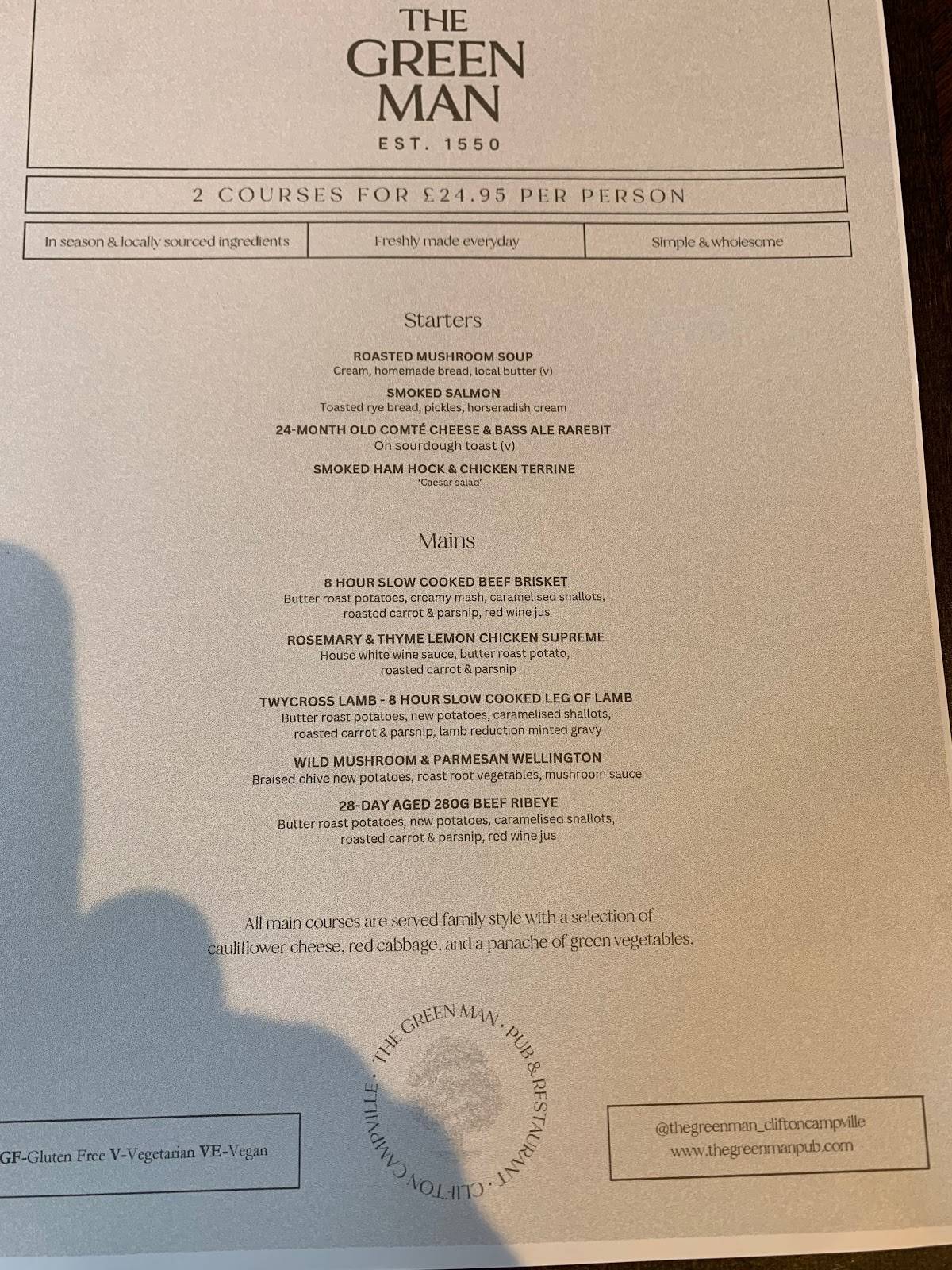 Menu at The Green Man, Tamworth pub & bar, Clifton Campville