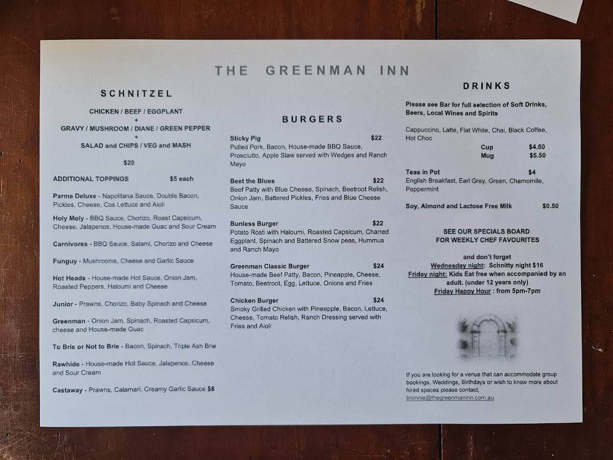 Menu at The Greenman Inn pub & bar, Ashbourne