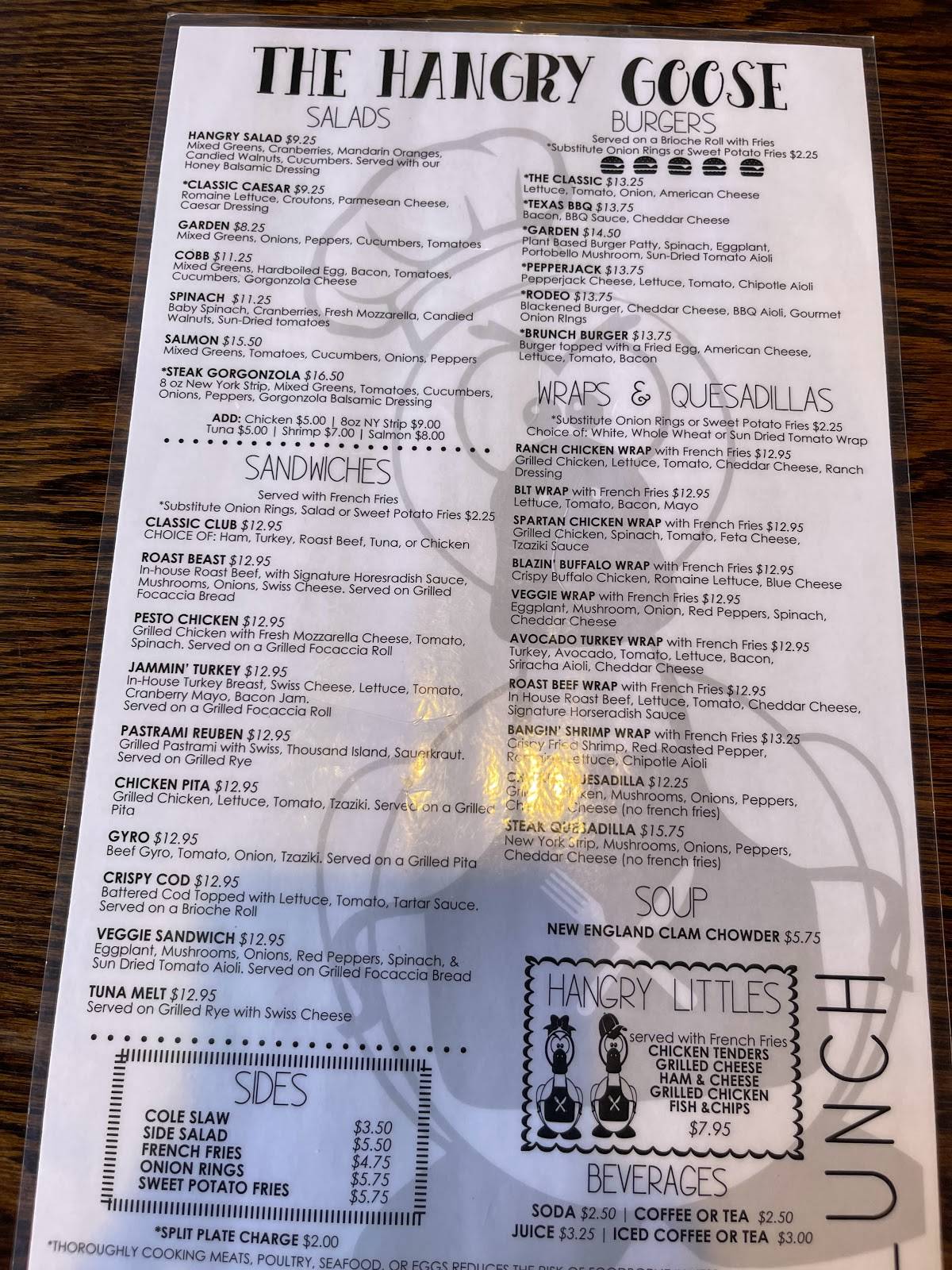 Menu at The Hangry Goose restaurant, Old Lyme