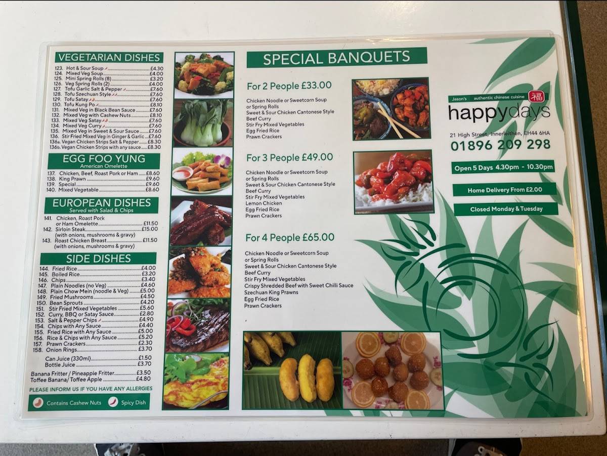 Menu at The Happy Days fast food, Innerleithen