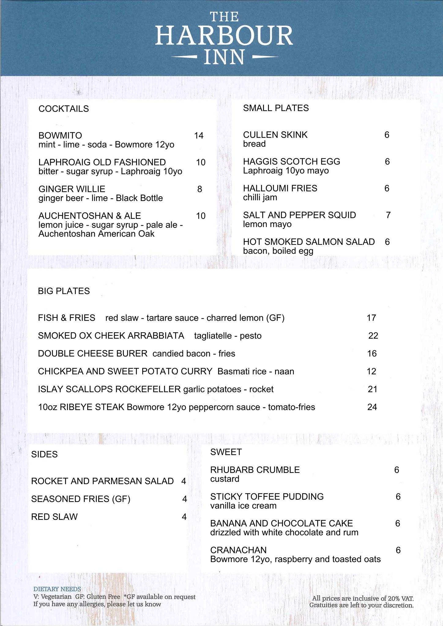 Menu at The Harbour Inn pub & bar, Bowmore