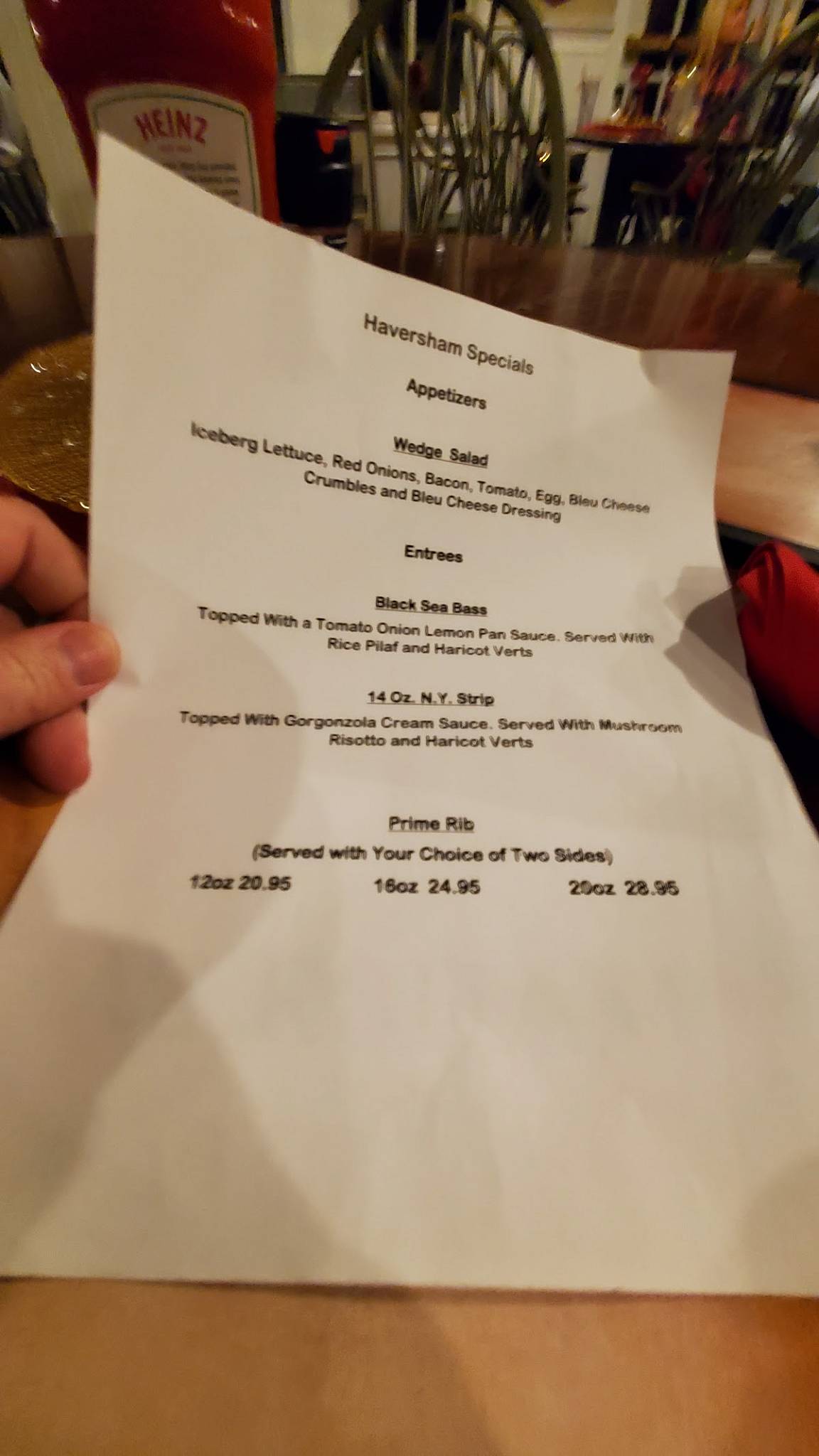 Menu at The Haversham restaurant, Westerly