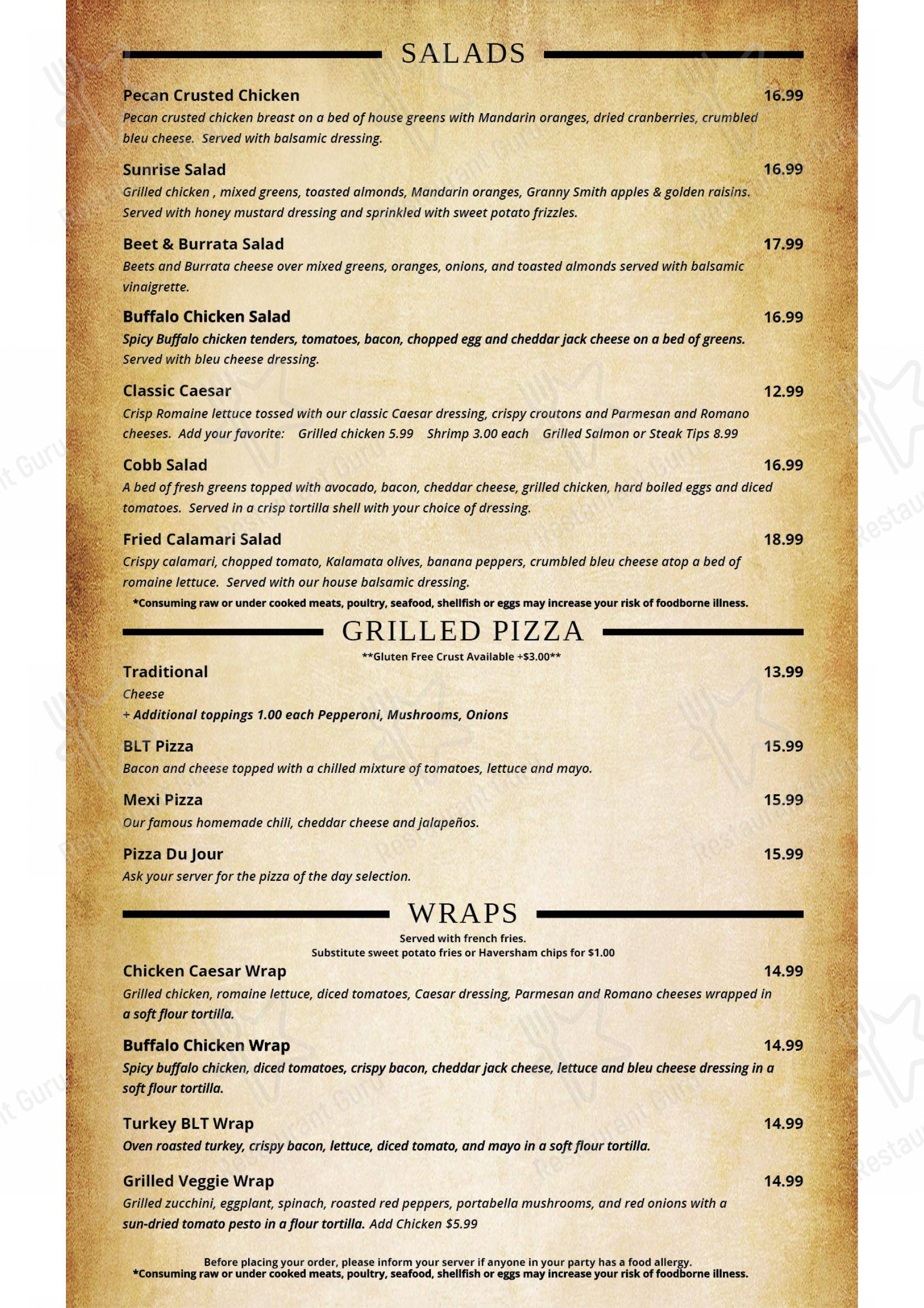 Menu at The Haversham Tavern restaurant, Westerly