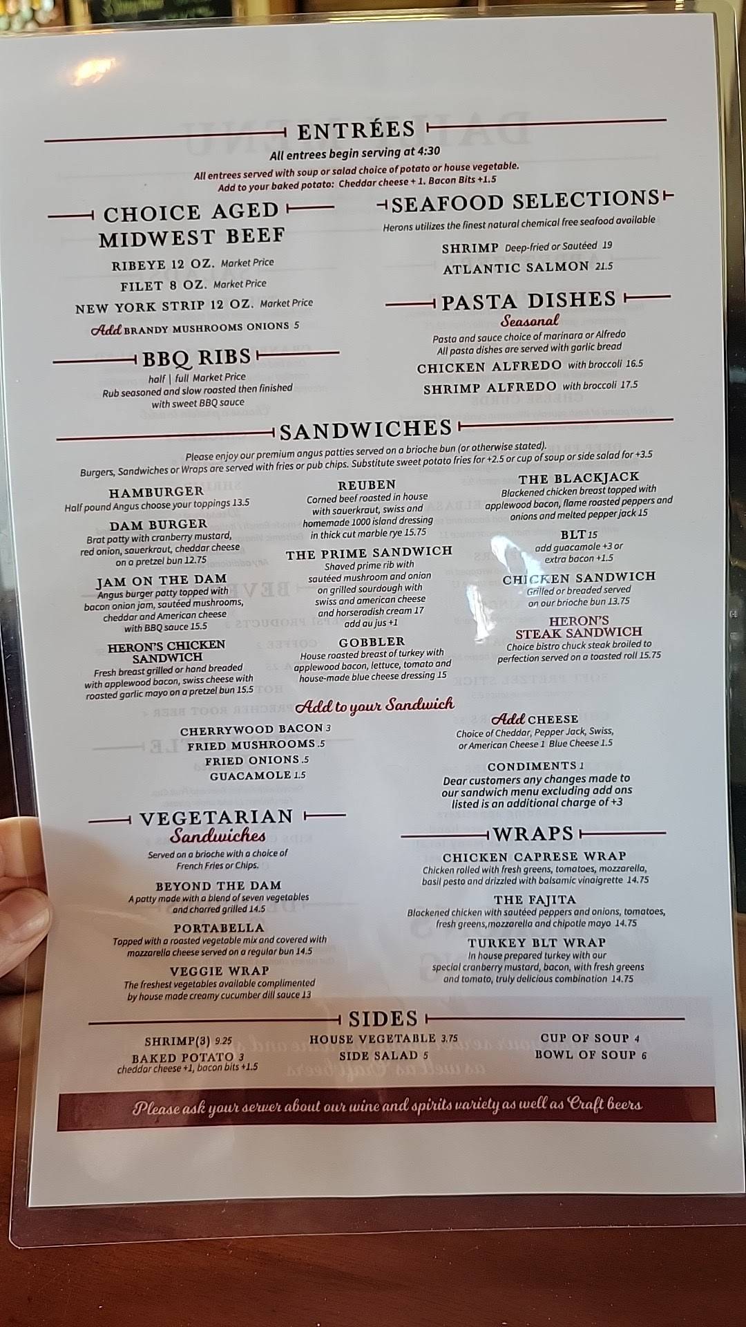 Menu at The Heron's Landing pub & bar, Jefferson