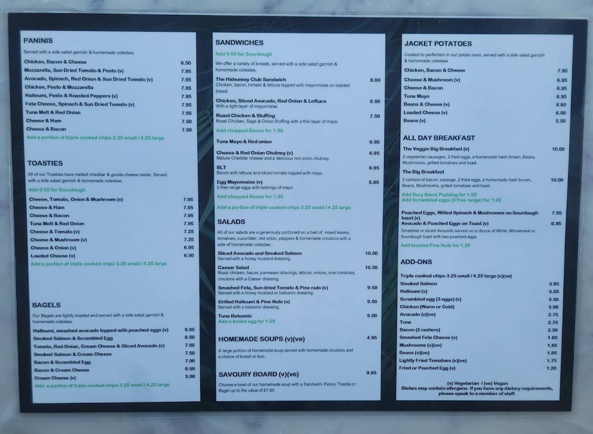Menu at The Hideout Bar & Eatery Prestwich, Manchester