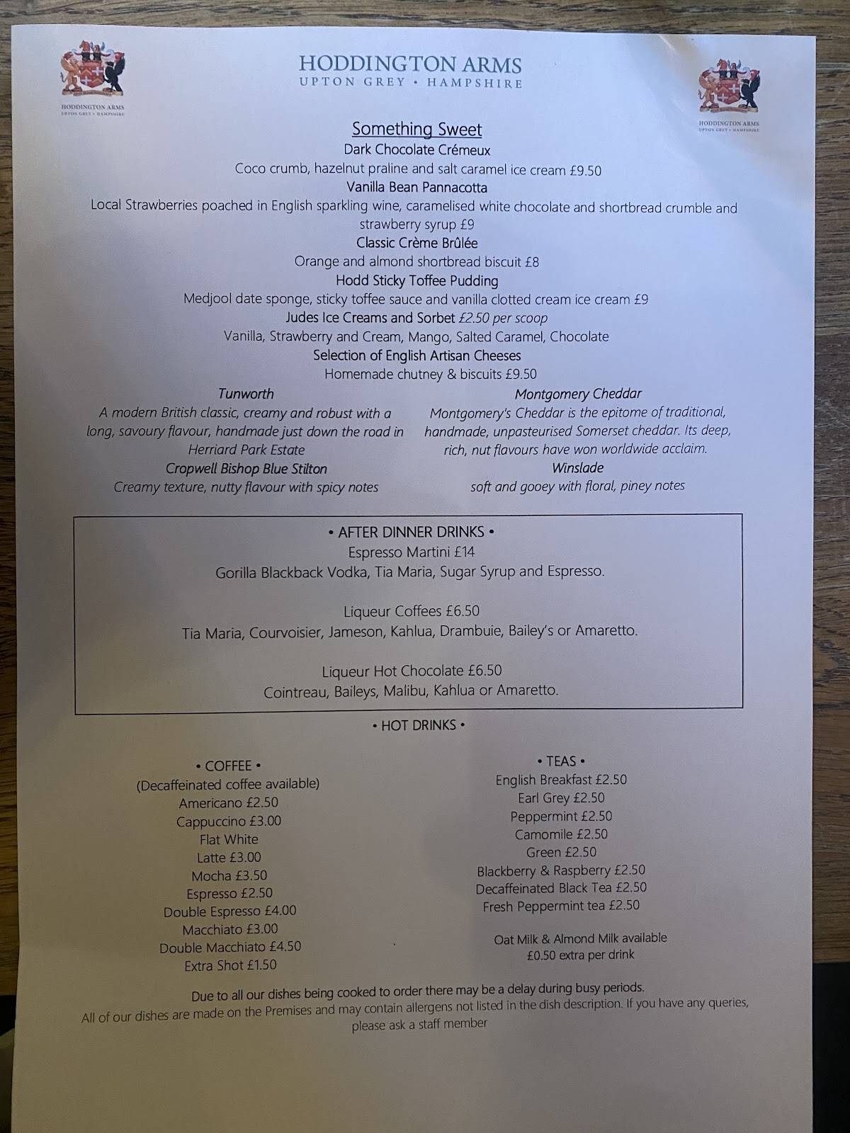 Menu at The Hoddington Arms pub & bar, Old Basing