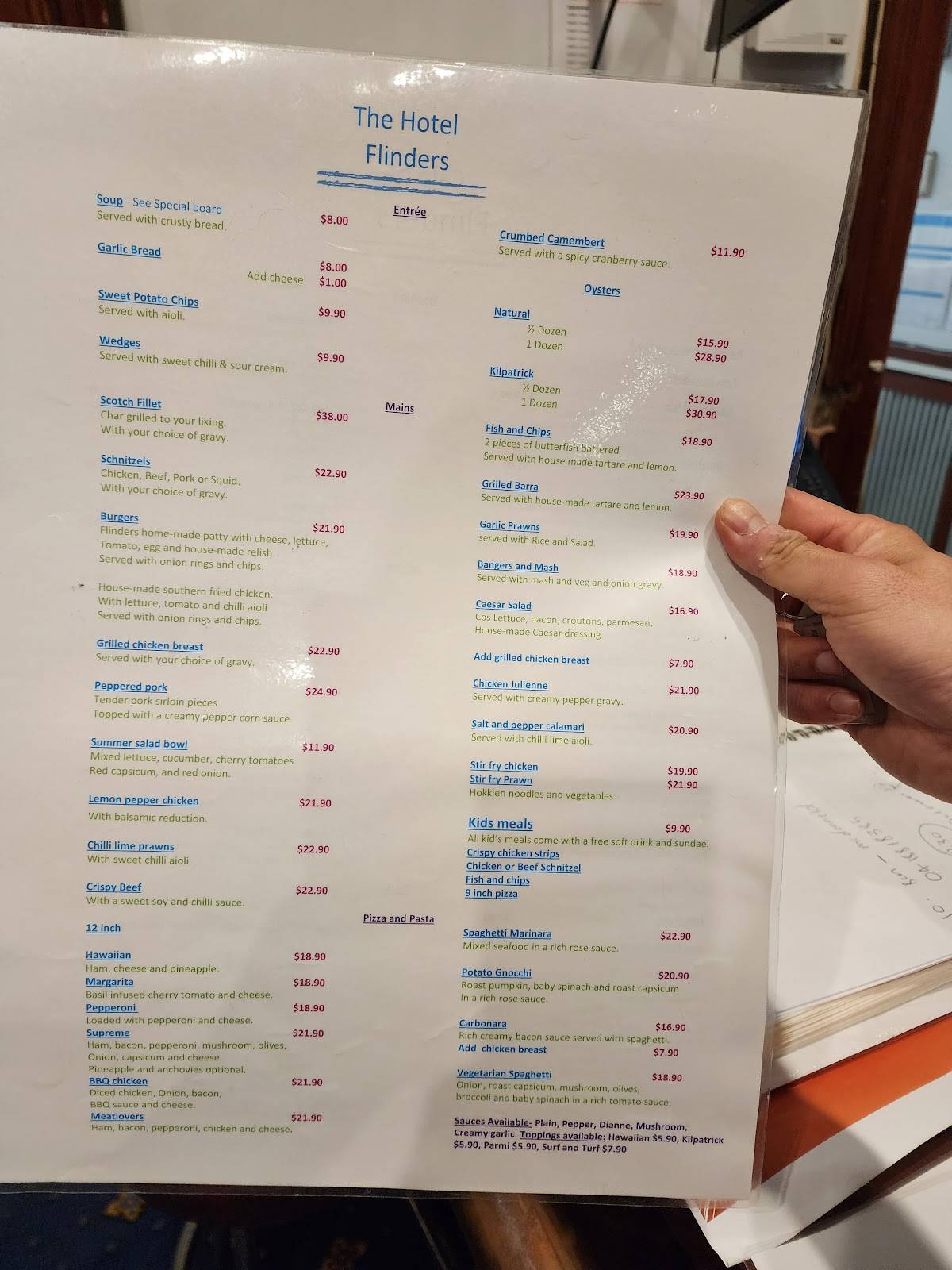 Menu at The Hotel Flinders pub & bar, Port Augusta