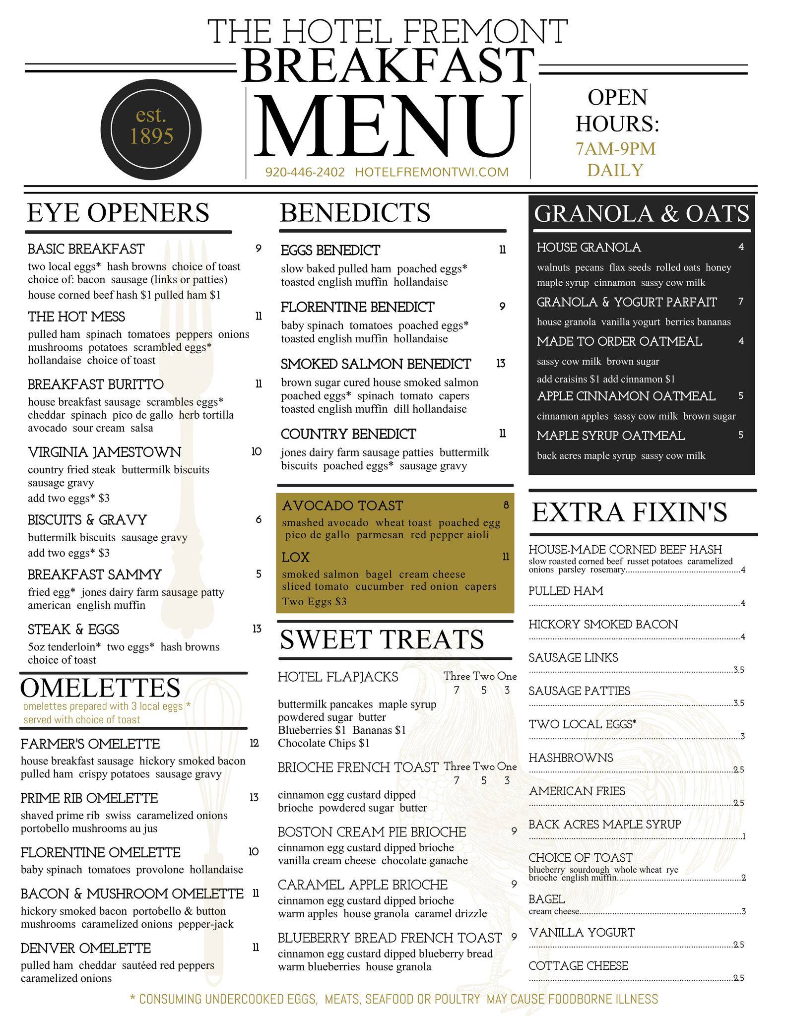 Menu at The Hotel Fremont restaurant, Fremont