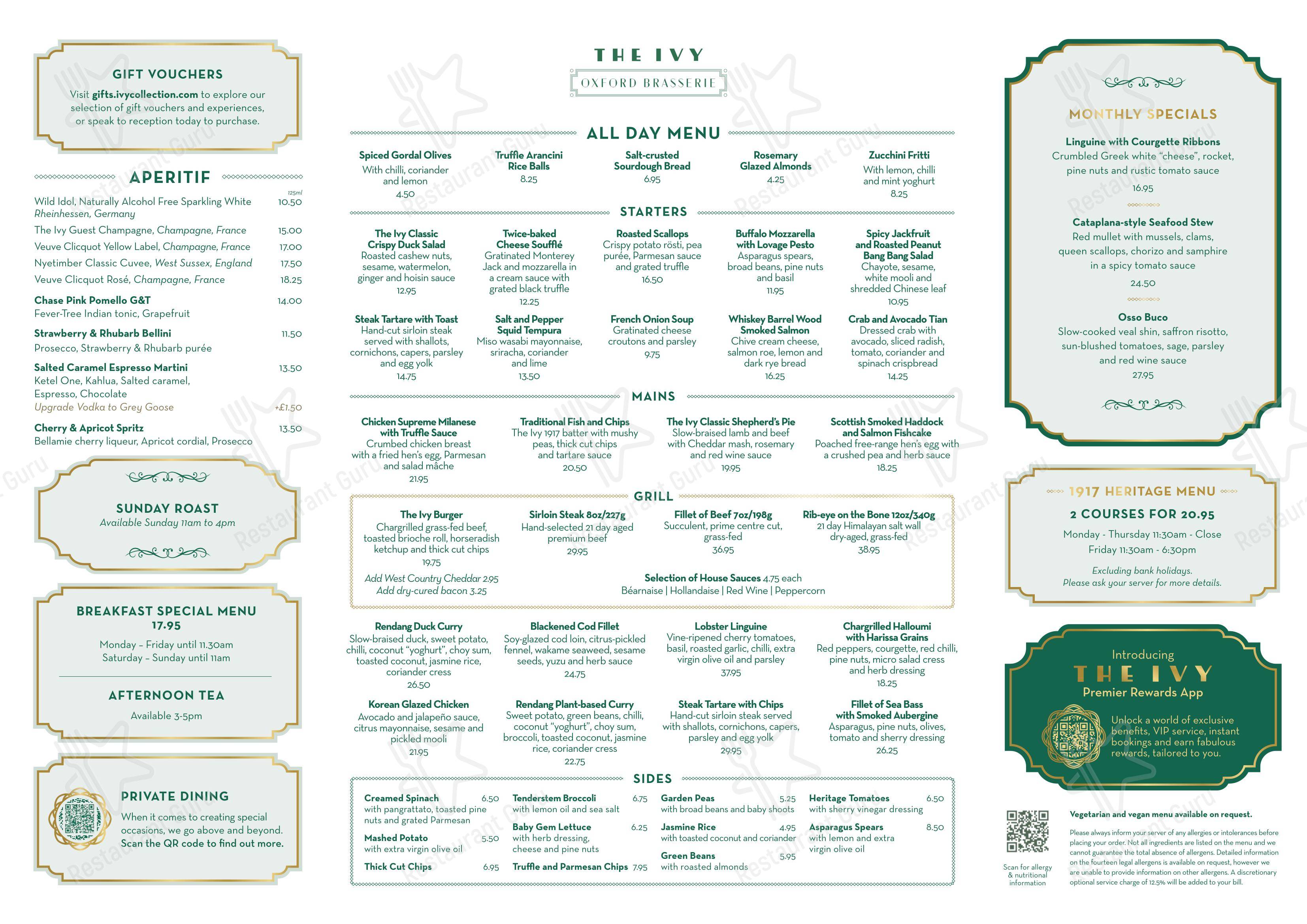 Menu at The Ivy Bournemouth Brasserie restaurant, Bournemouth