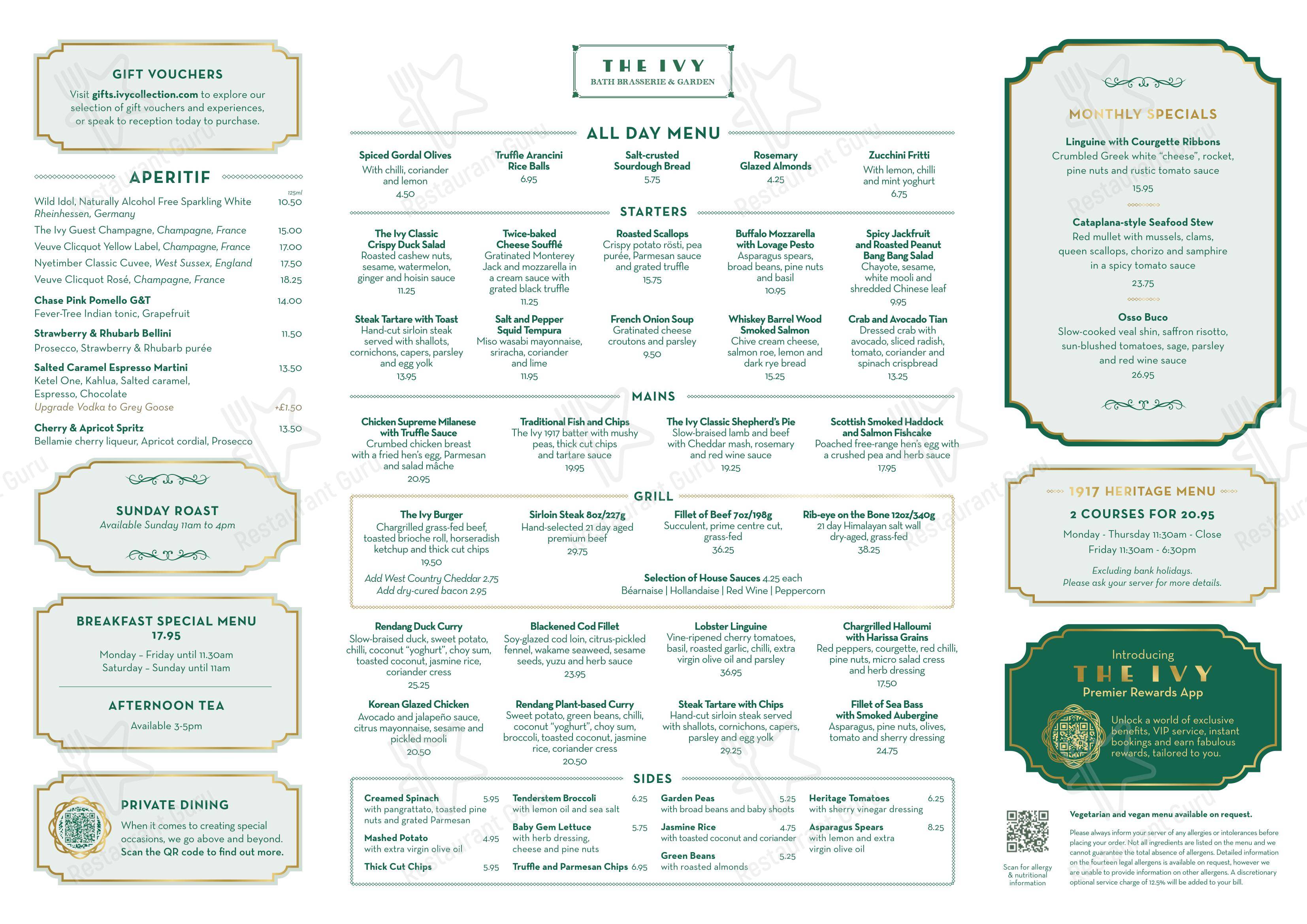Menu at The Ivy Bournemouth Brasserie restaurant, Bournemouth