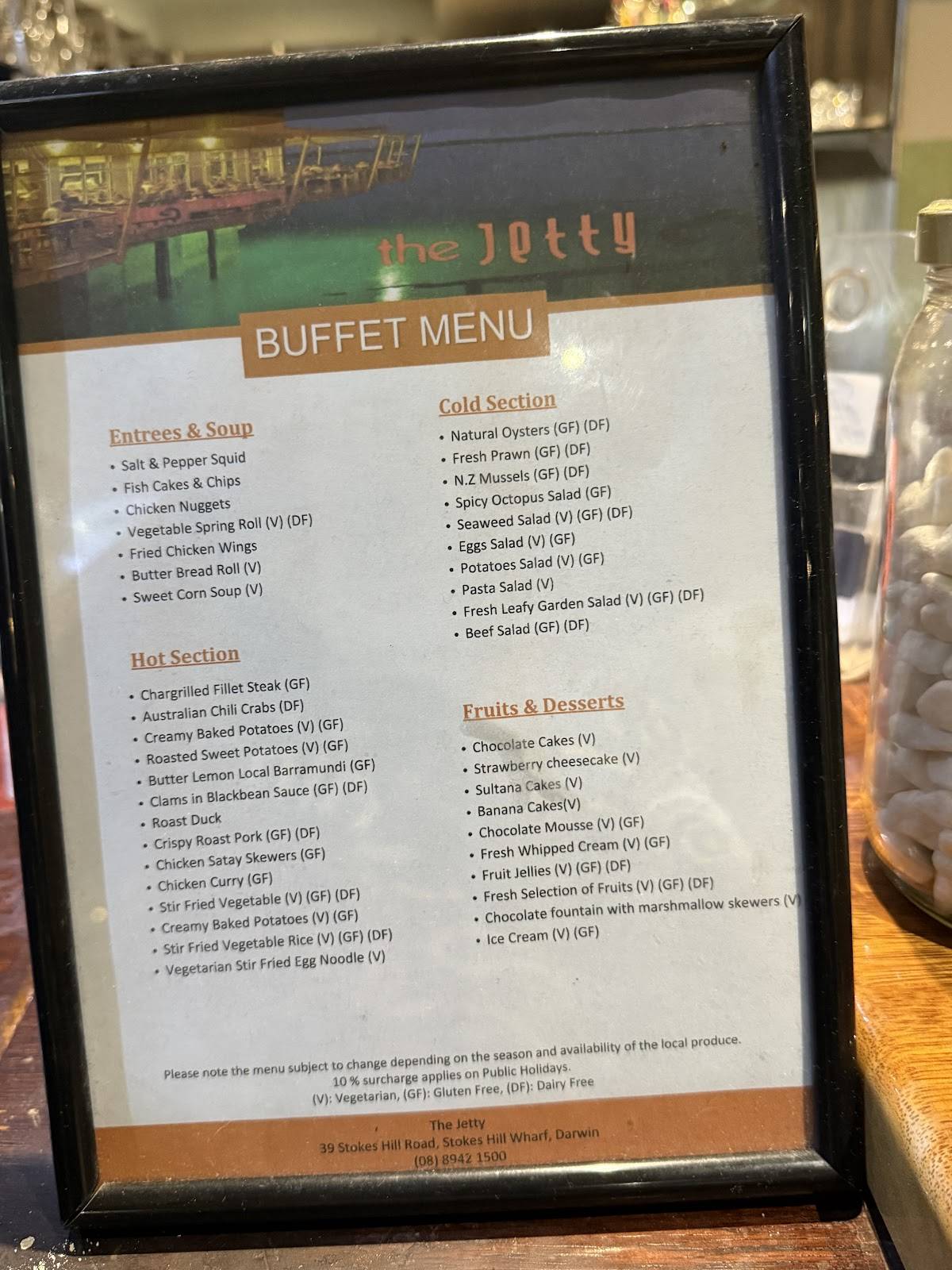 Menu at The Jetty Restaurant, Darwin City