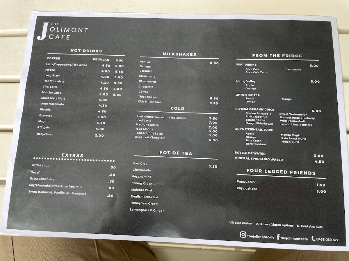 Menu at The Jolimont Cafe, Forest Hill