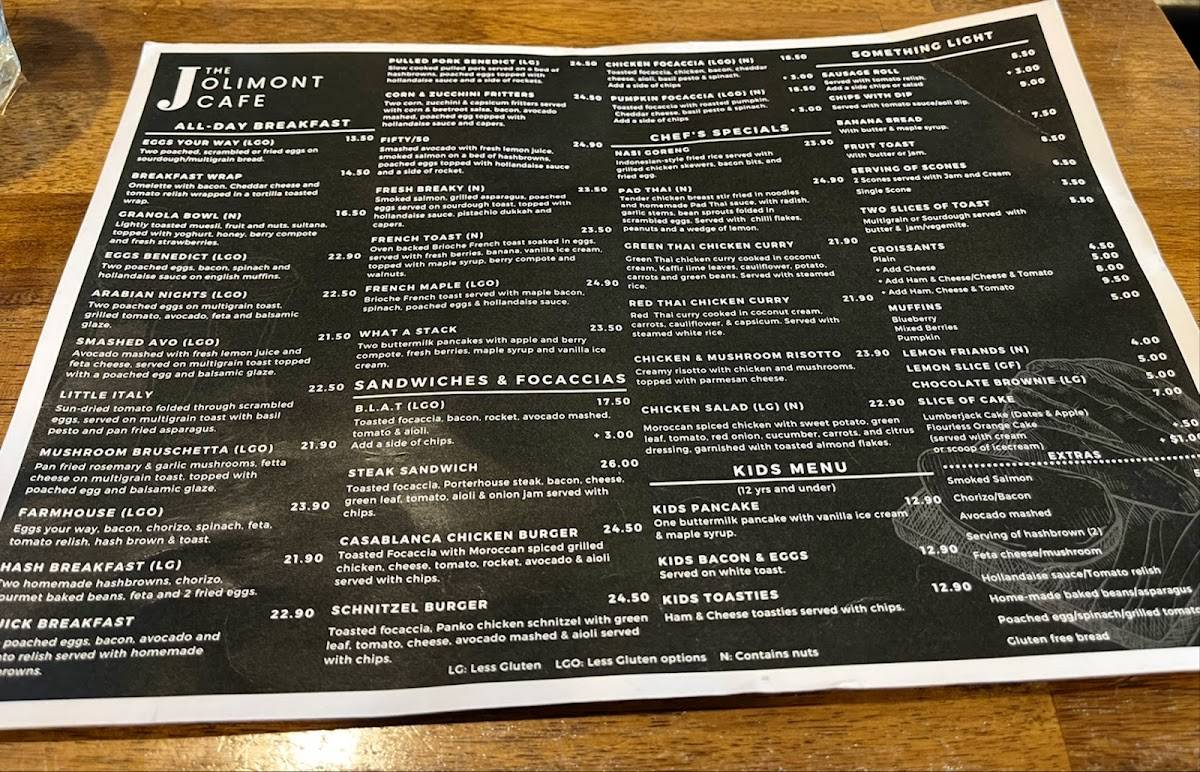 Menu at The Jolimont Cafe, Forest Hill