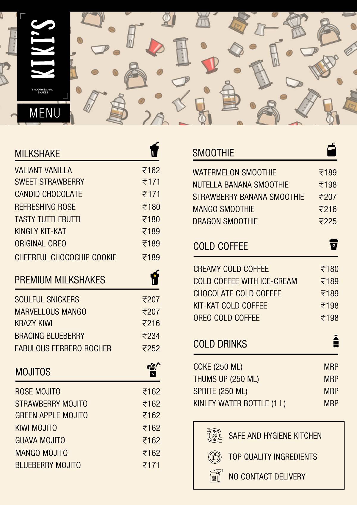 Menu at The Kiki's Cafe, Bengaluru