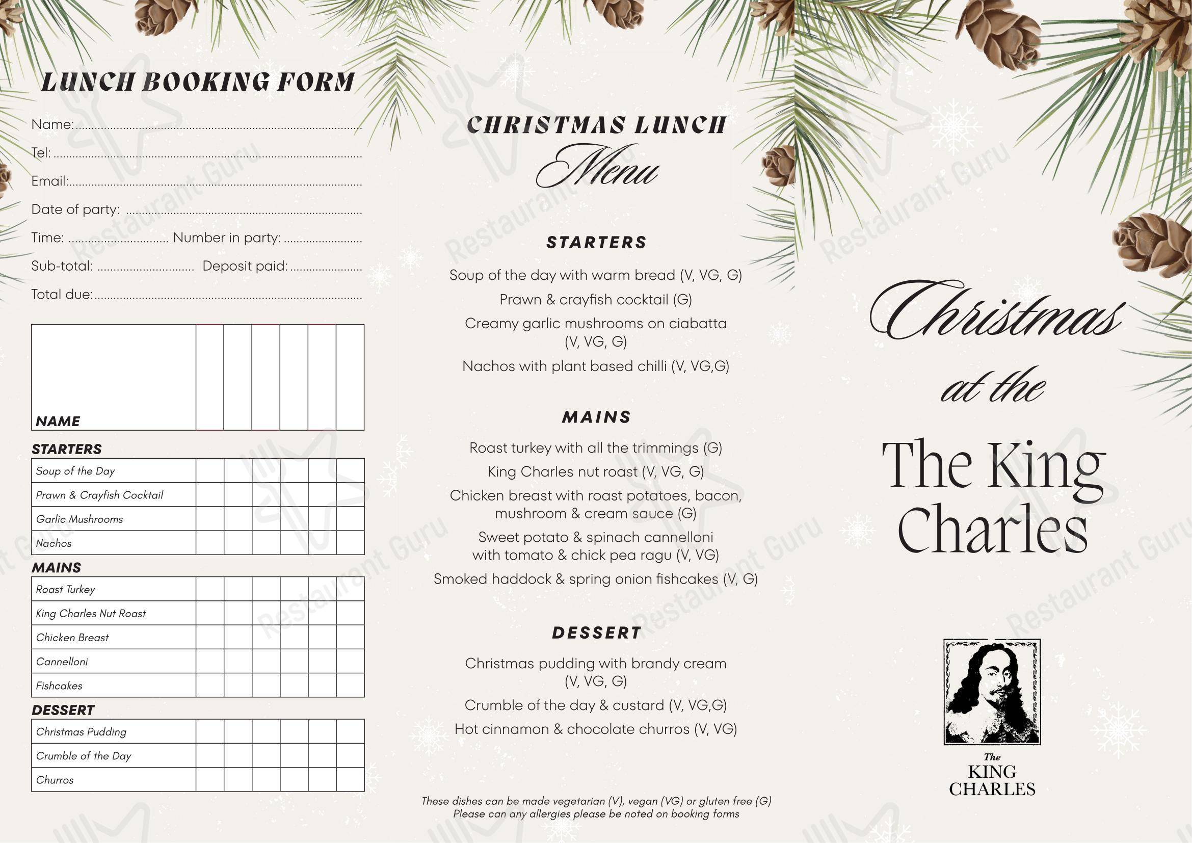 Menu at The King Charles pub & bar, Kings Worthy
