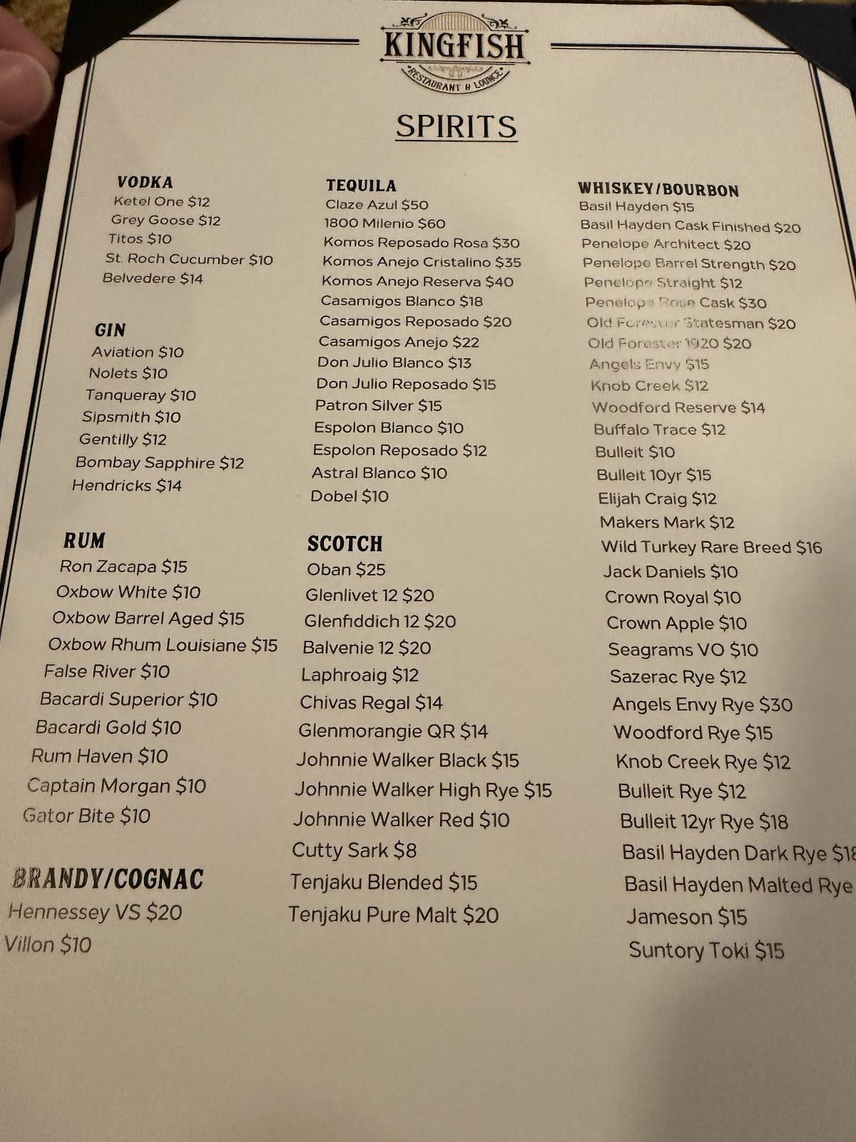 Menu at The Kingfish Grill pub & bar, Baton Rouge