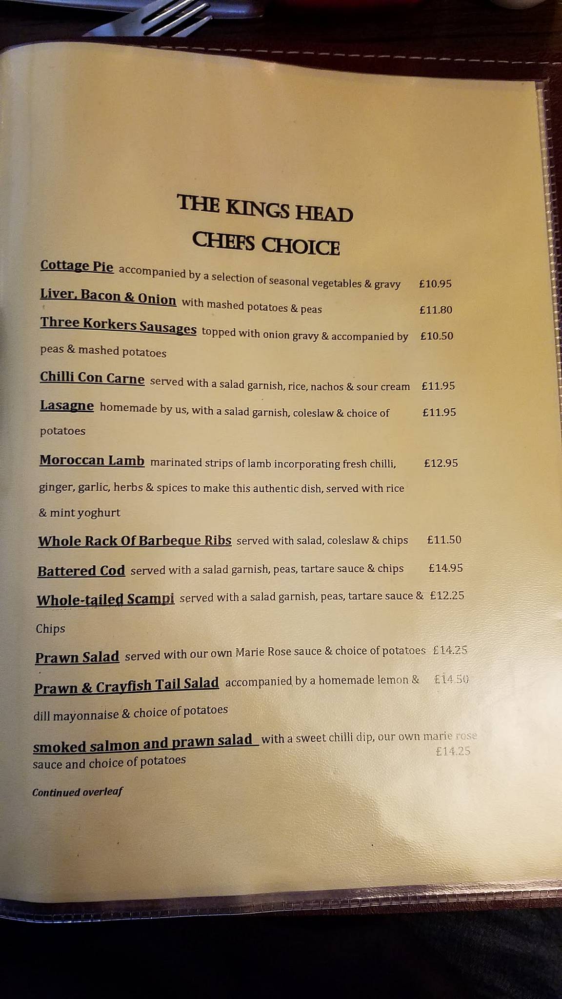 Menu at The Kings Head pub & bar, Hailsham