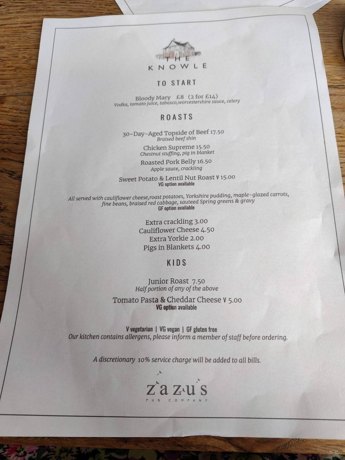 Menu at The Knowle pub & bar, Bristol