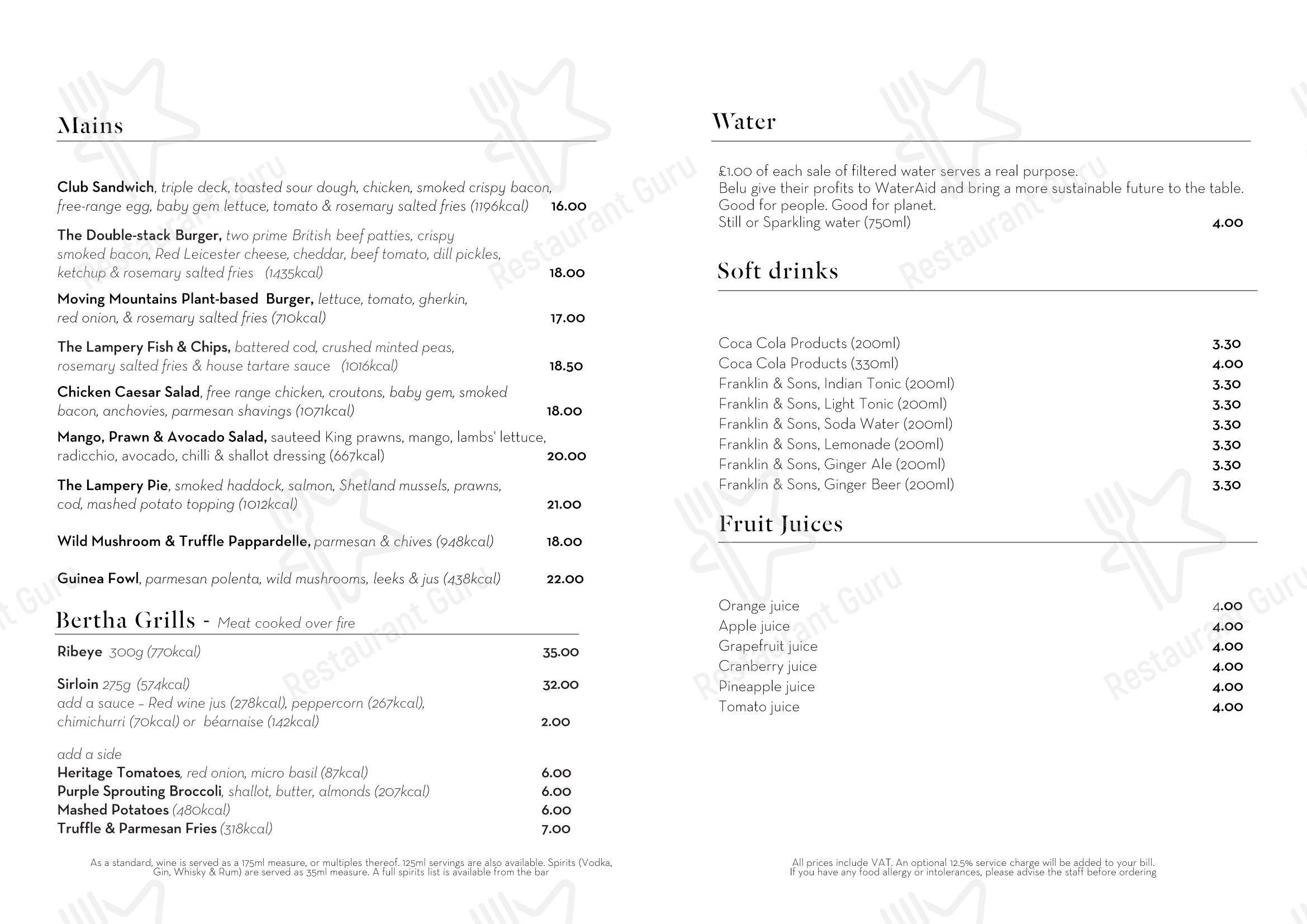 Menu at The Lampery pub & bar, London, 1 Seething Ln