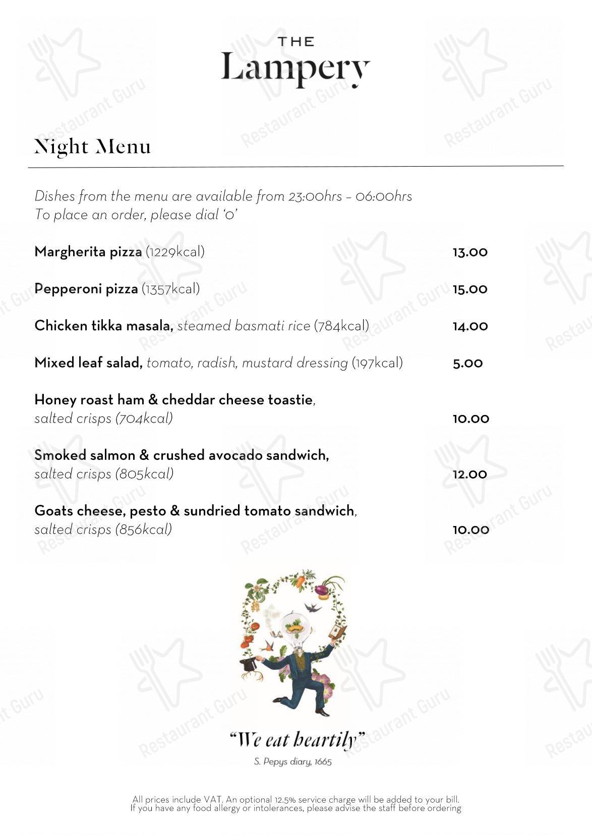 Menu at The Lampery pub & bar, London, 1 Seething Ln