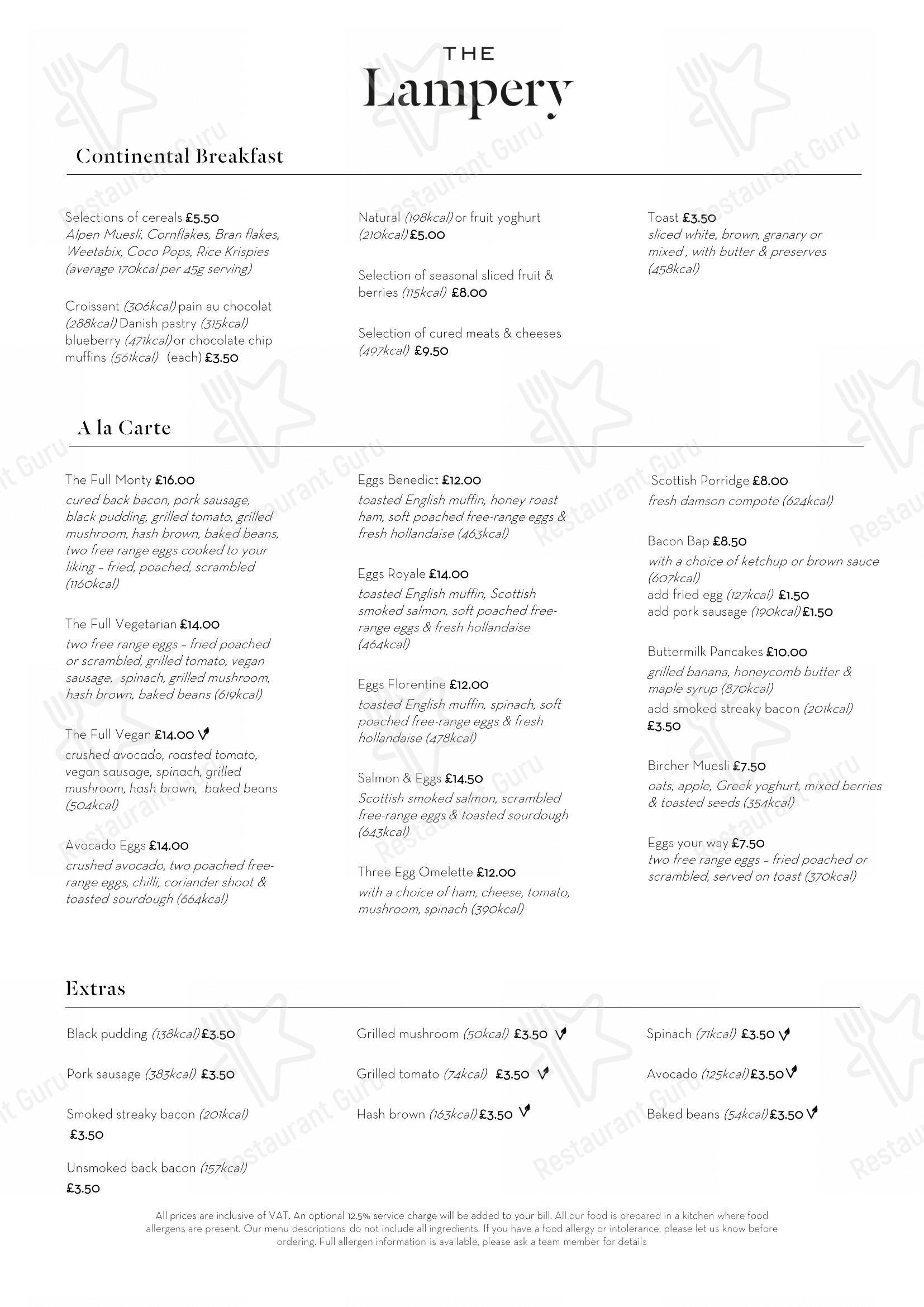 Menu at The Lampery pub & bar, London, 1 Seething Ln