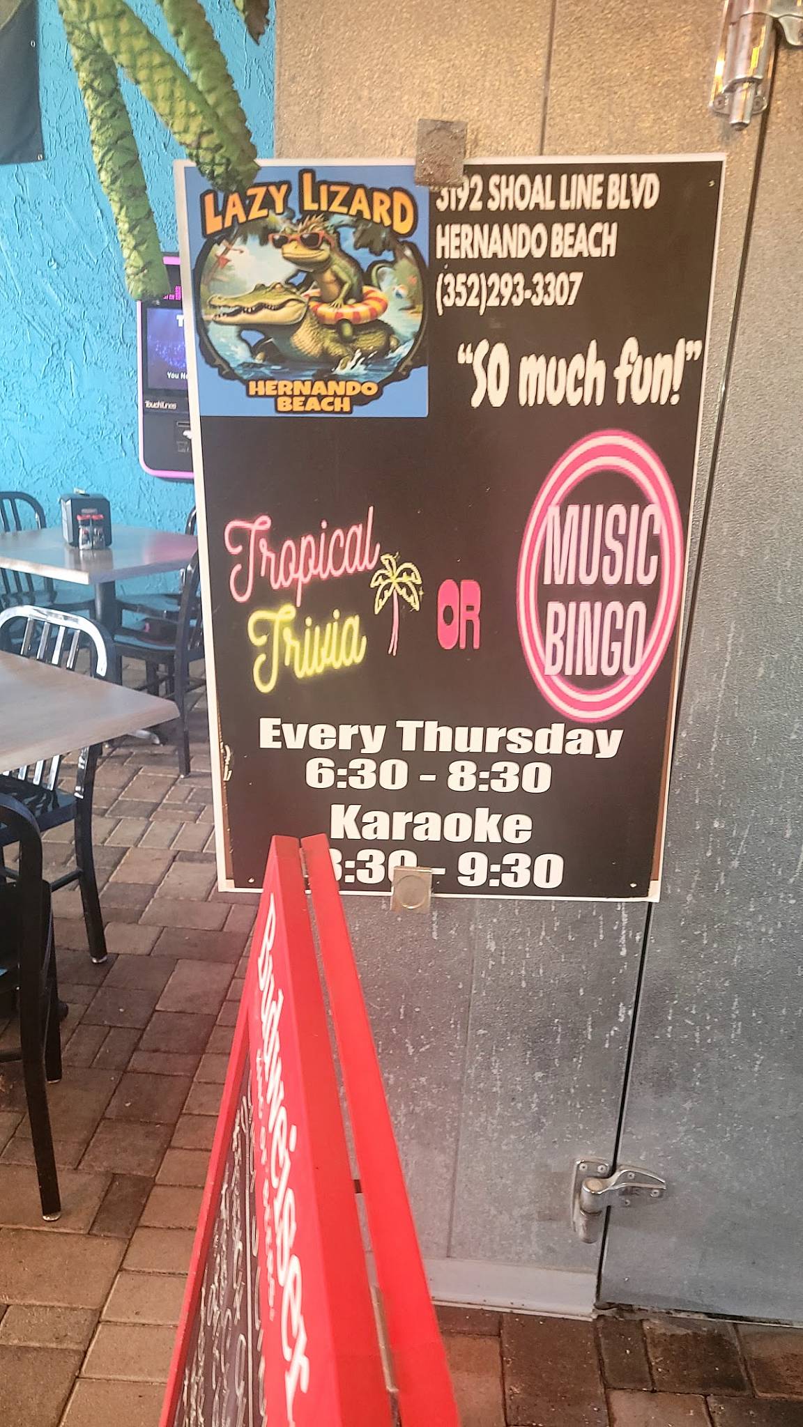 Menu at The Lazy Lizard pub & bar, Hernando Beach