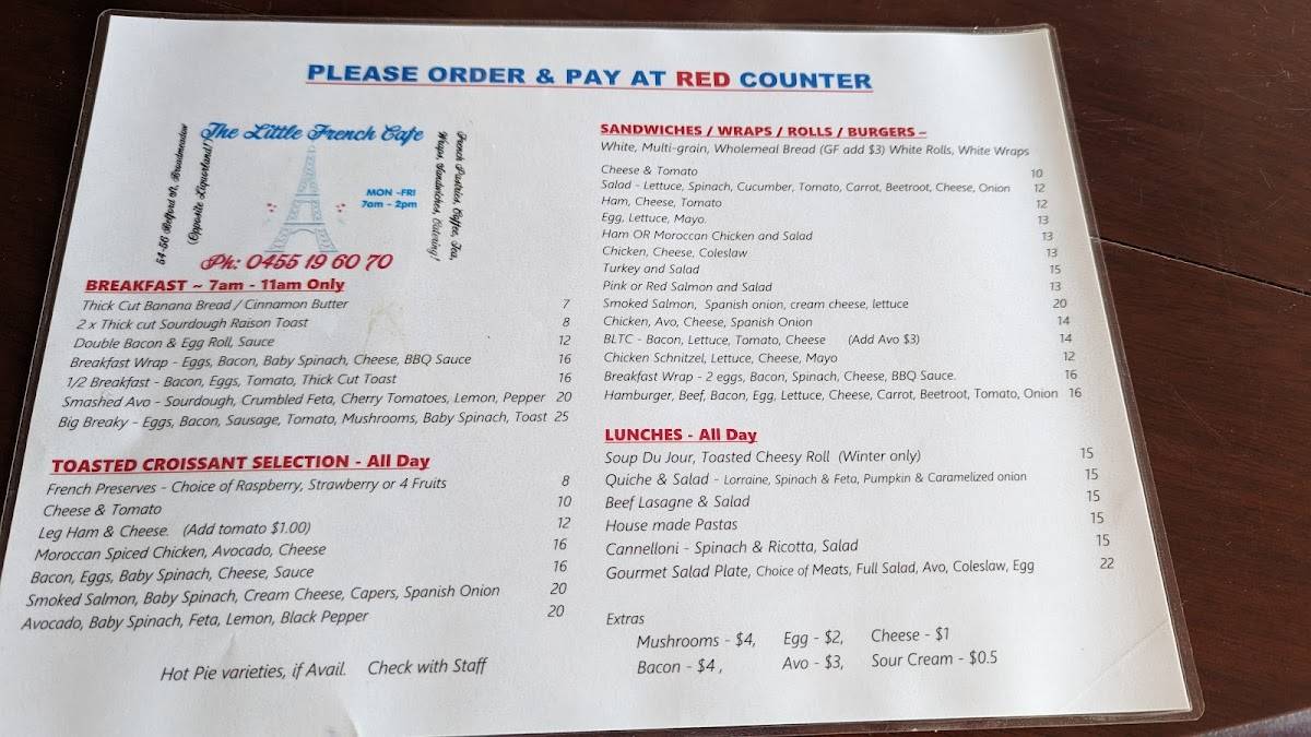 Menu at The Little French Cafe, Broadmeadow
