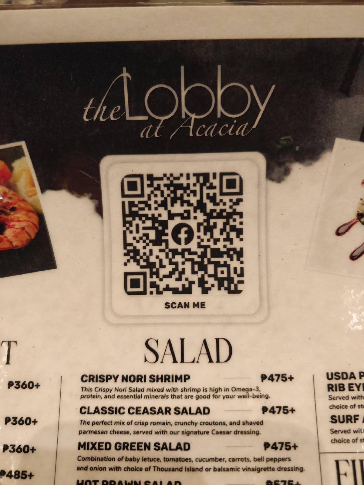Menu at The Lobby at Acacia restaurant, Muntinlupa