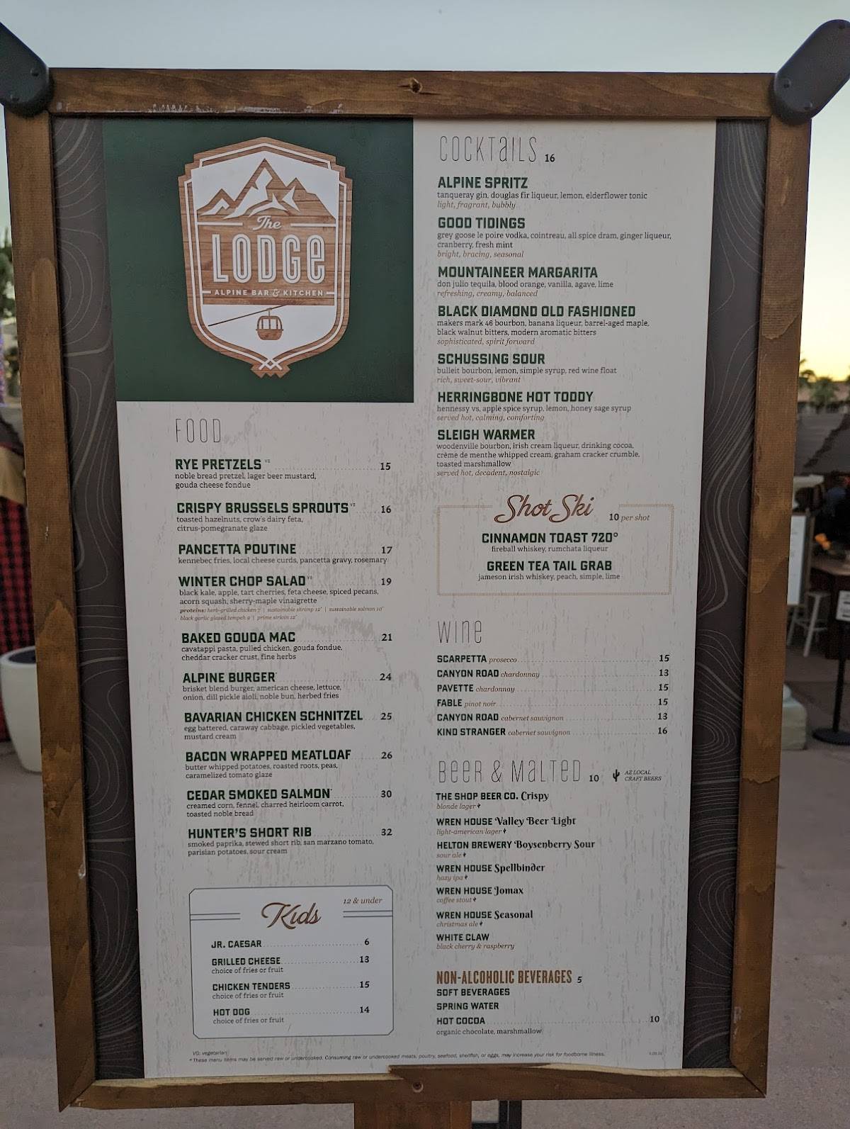 Menu at The Lodge - Alpine Bar & Kitchen, Scottsdale