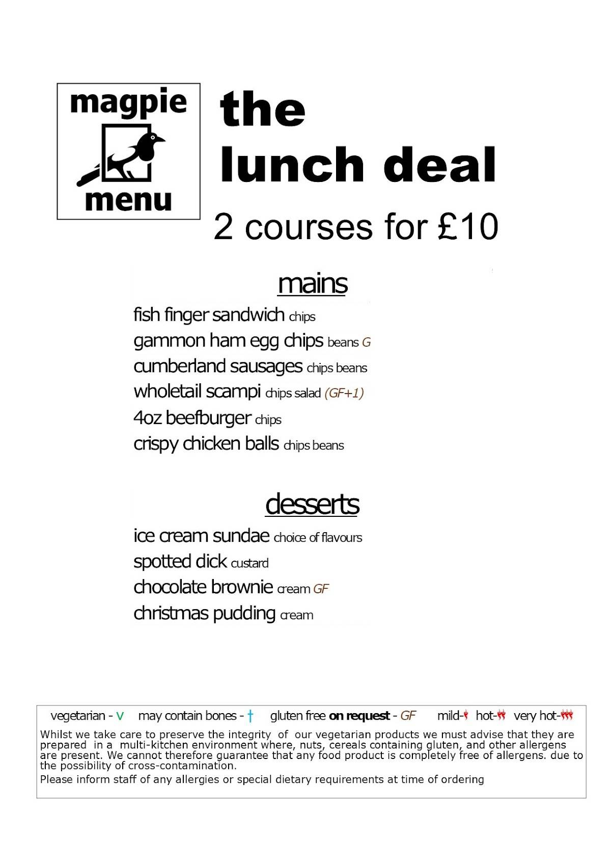 Menu at The Magpie pub & bar, Stowmarket
