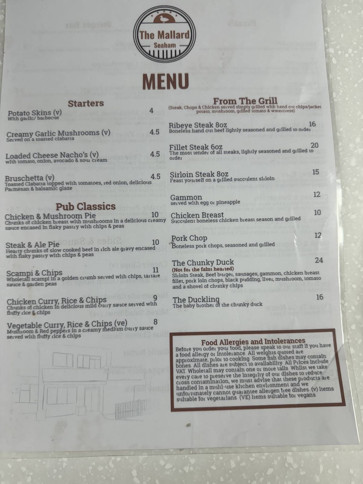 Menu at The Mallard pub & bar, Seaham, Stockton Road
