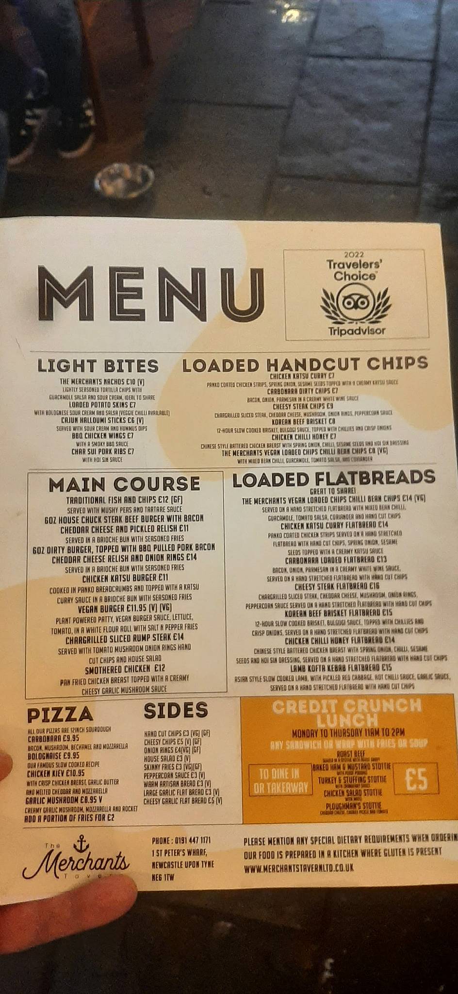 Menu at The Merchants Tavern pub & bar, Newcastle upon Tyne