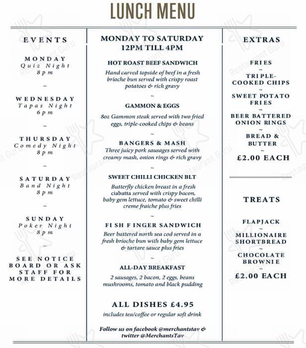 Menu at The Merchants Tavern pub & bar, Newcastle upon Tyne