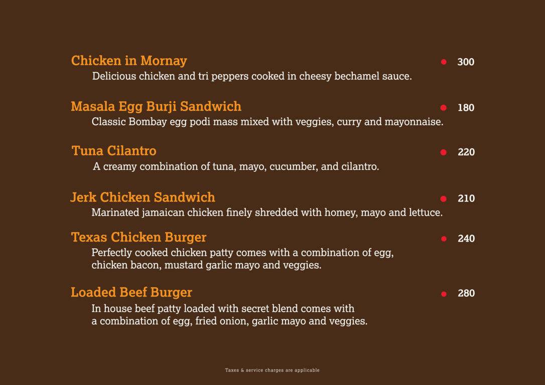 Menu at The Miner Diner, Chennai, 31