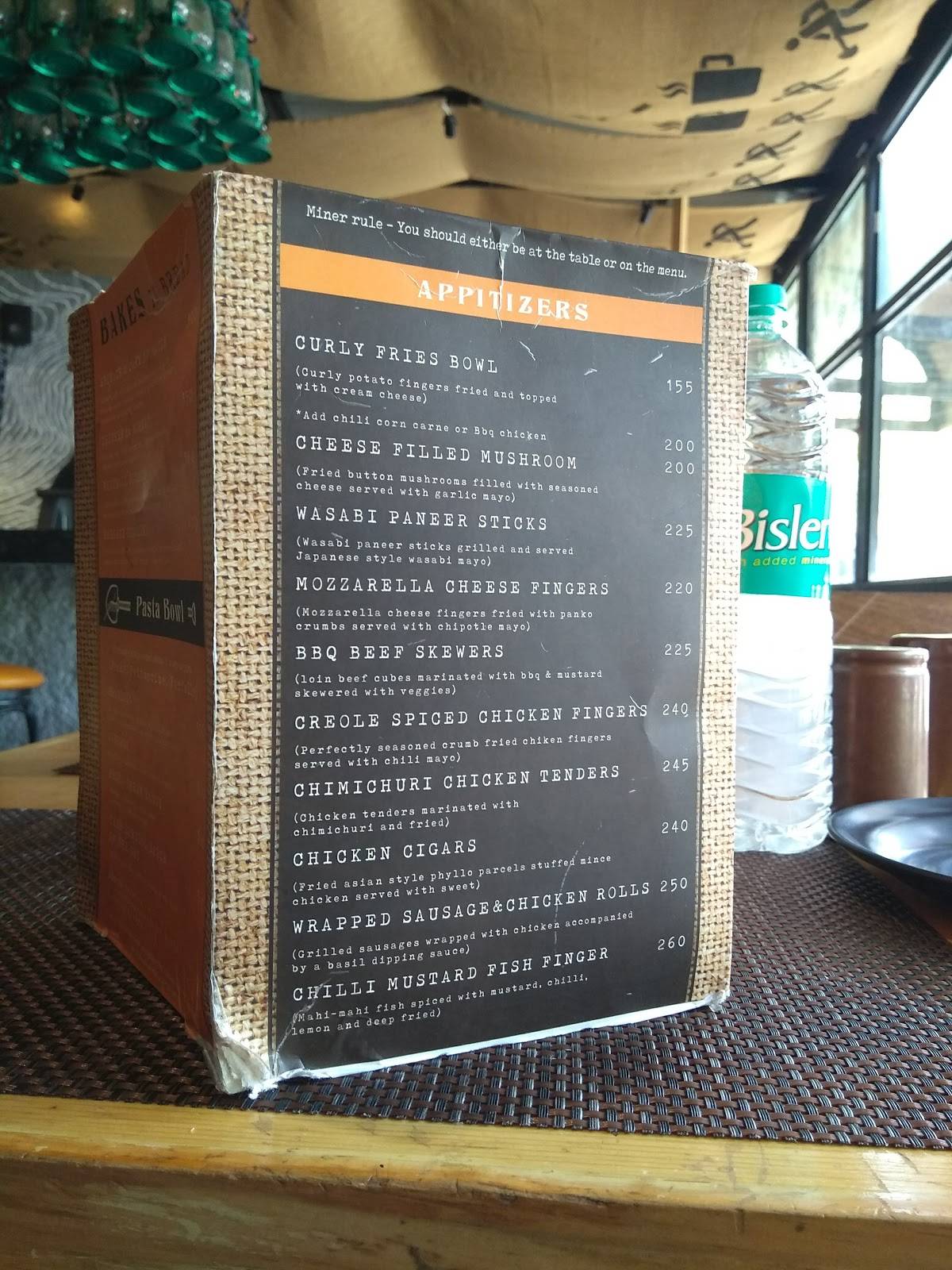 Menu at The Miner Diner, Chennai, 31