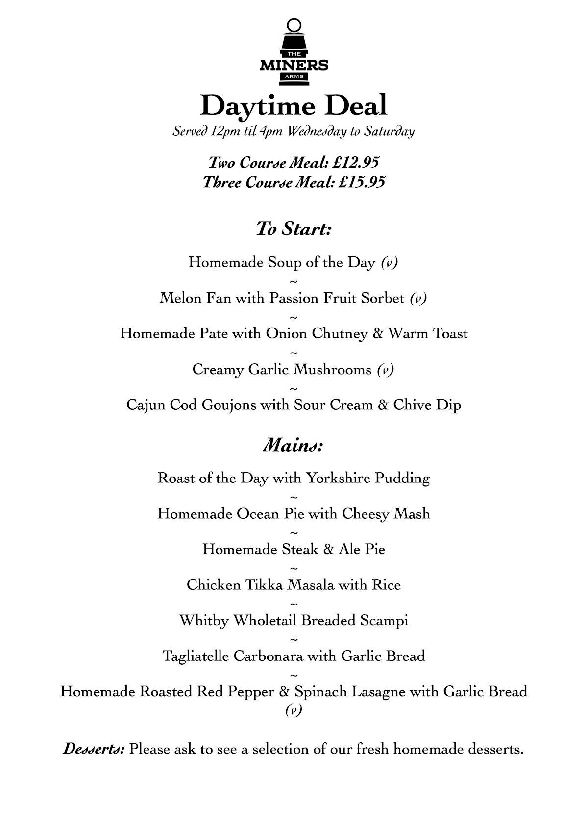 Menu at The Miners Arms Chapeltown restaurant, Sheffield, 125 Warren Ln