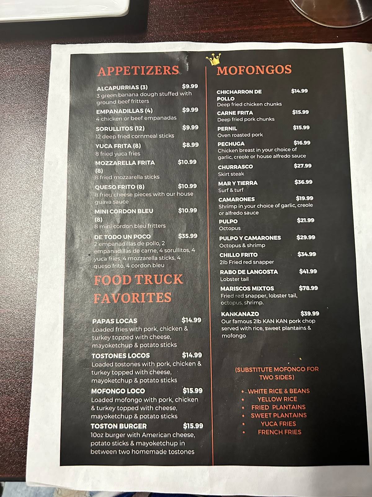 Menu at The Mofongo King pub & bar, Port St. Lucie, 295 SW Port St ...