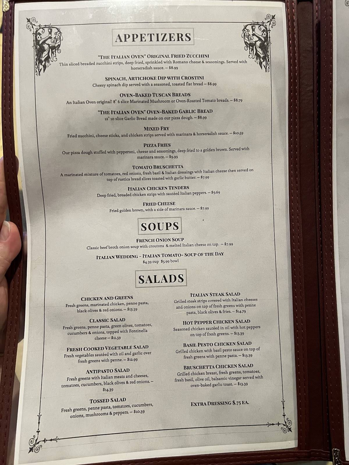 Menu at The New Italian Oven restaurant, Connellsville
